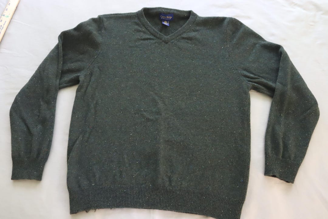 Dark Green Tweedy Wool Pullover Sweater - Dark Moss Green Lambswool V ...