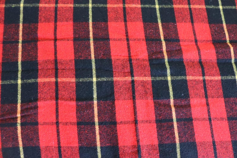 Red Plaid Wool Fabric - Red and Black OR Red and Green Plaid or Tartan ...