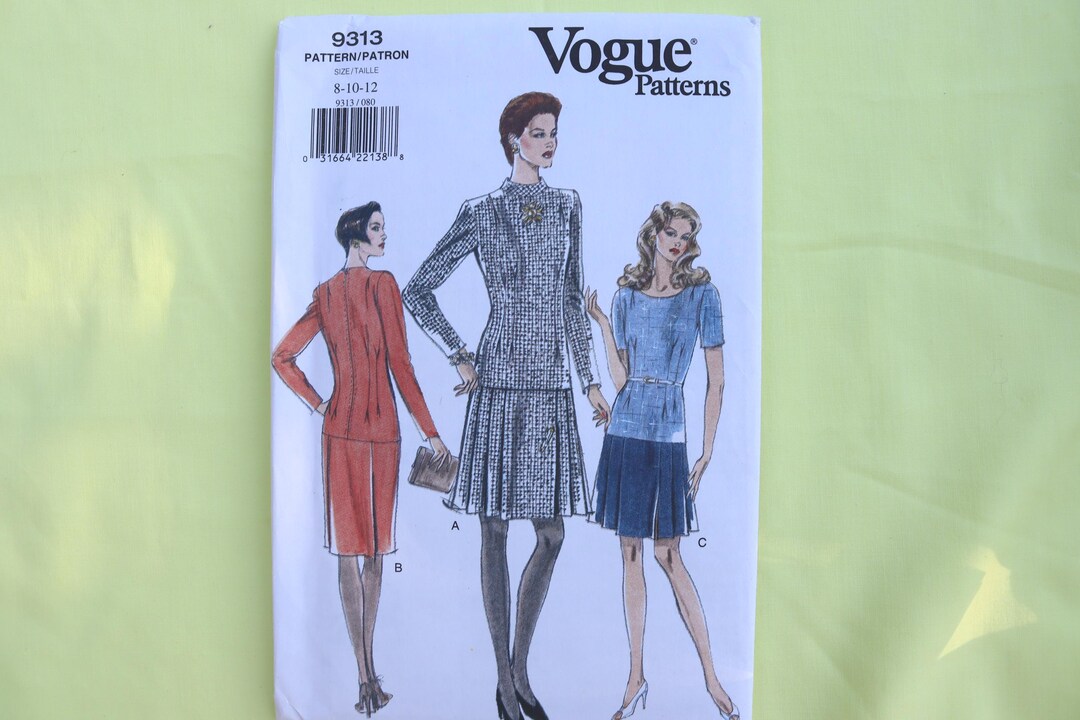 1990s Vogue Drop Waist Dress Pattern - Vintage Vogue Pattern 9313 Size ...