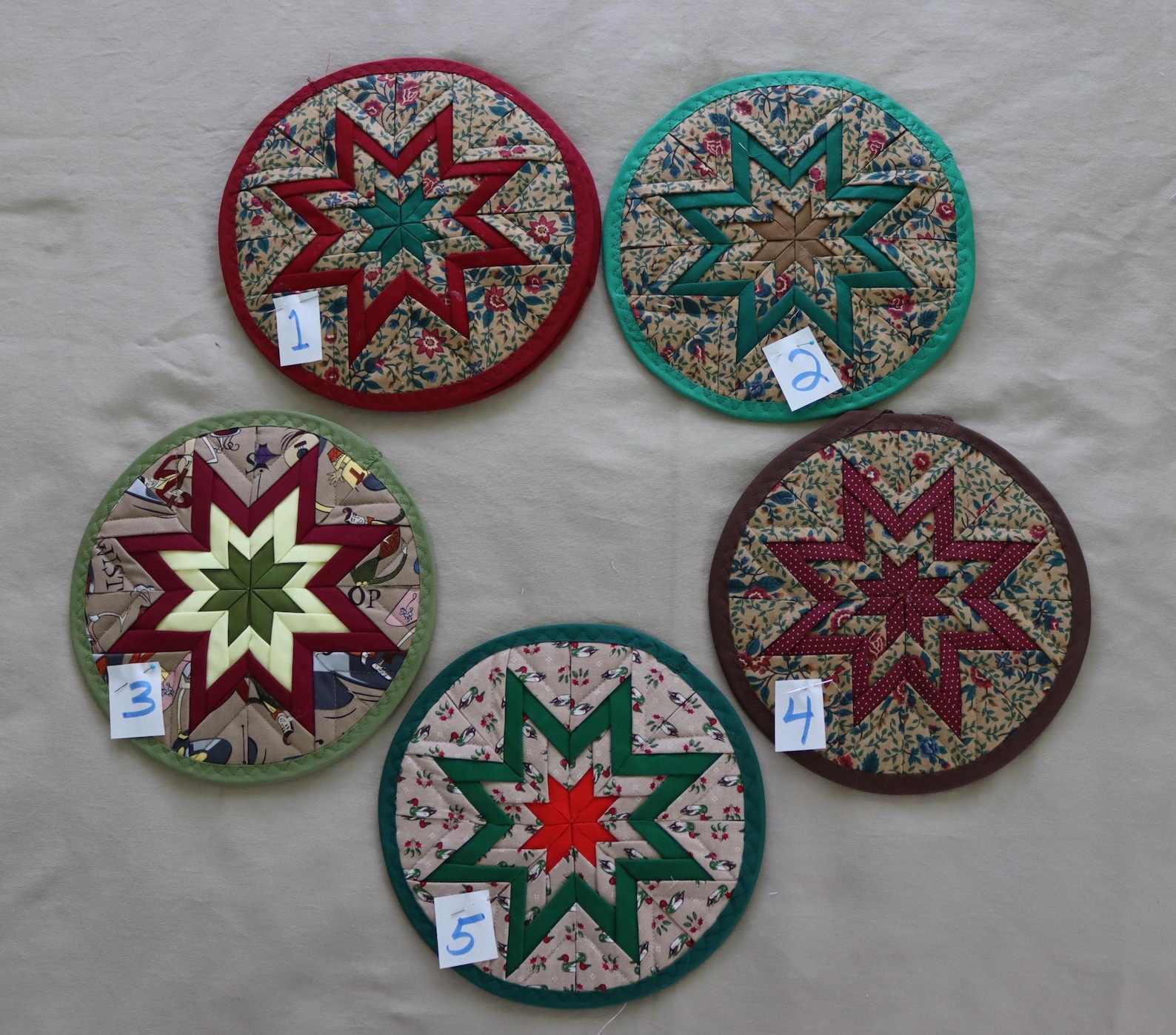 Handmade Kitchen Hot Pads; Folded Star or Amish Star Pattern Hot Pads ...