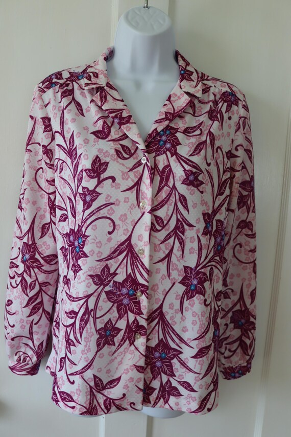 60s/70s Purple and Pink Print Blouse - Vintage Purple… - Gem