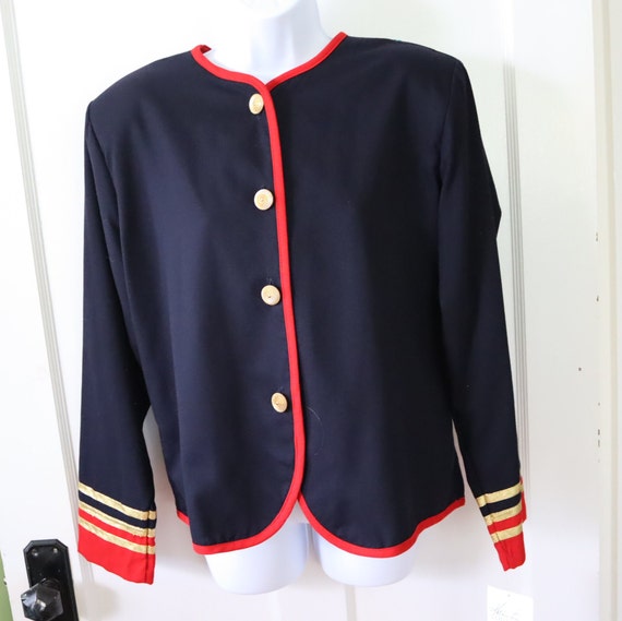 80s/90s Red, Navy, Gold Military-Style Jacket - Vinta… - Gem