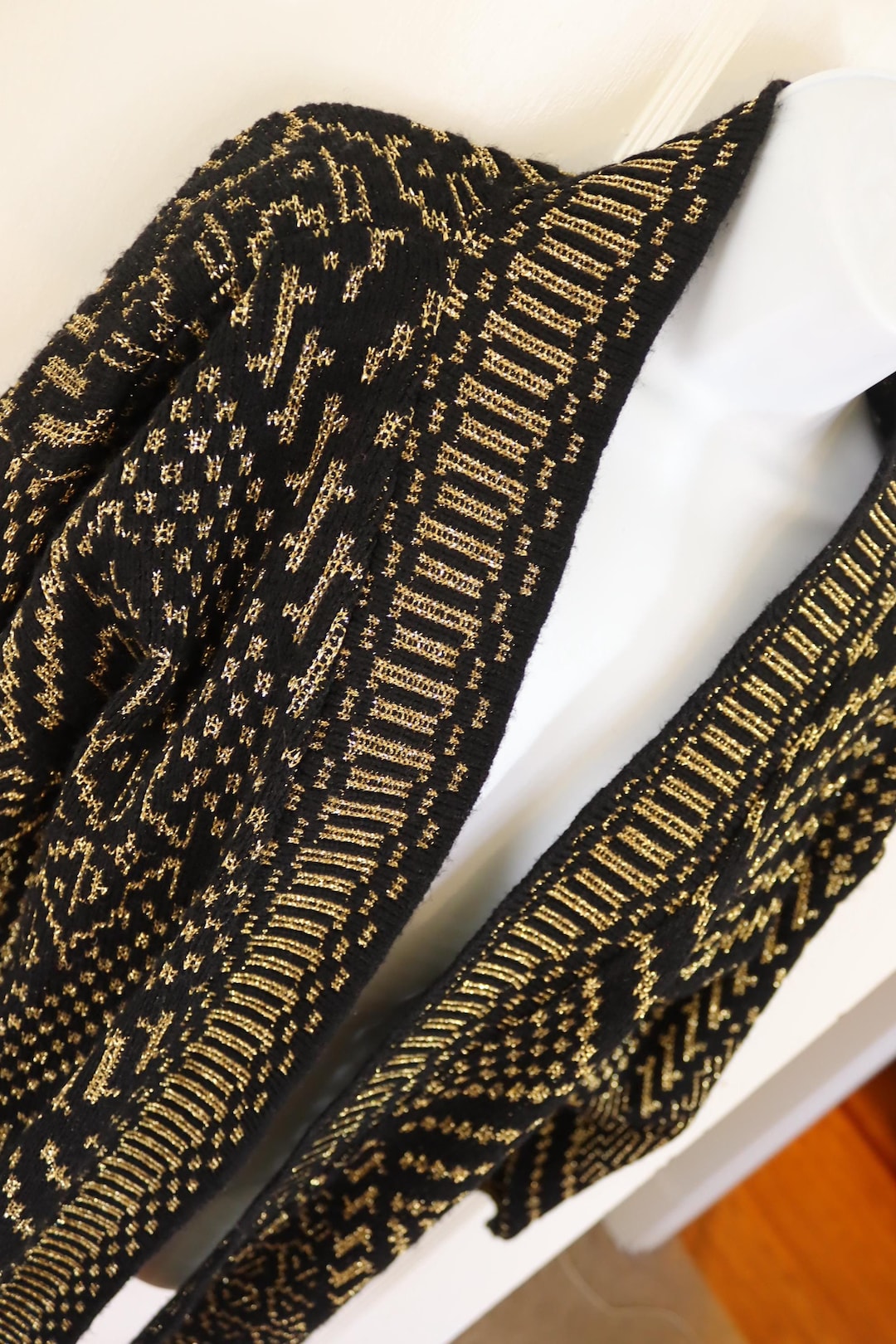 Black and Gold Glitter Cardigan Sweater-vintage Long Black Cardigan ...