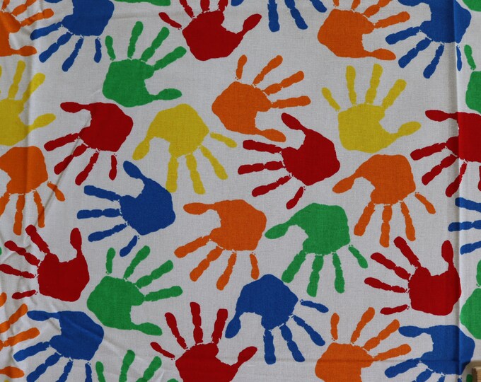 Bright Handprint Fabric - Rainbow Hands Fabric - Primary Color ...