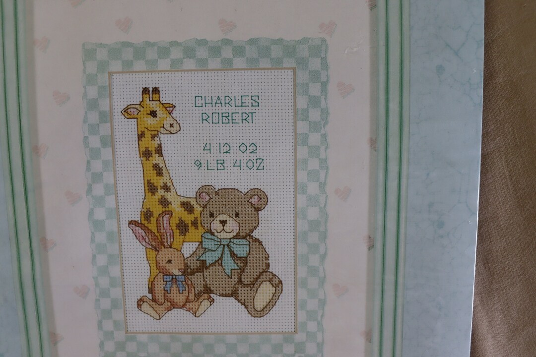 Baby Birth Record / Baby Sampler Counted Cross Stitch Kit With Giraffe ...