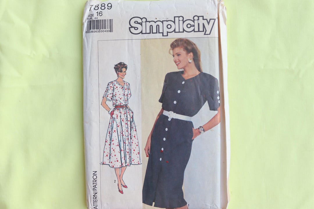80s Dress Fit and Flare Pattern by Simplicity 7889 Size 16 - Vintage ...