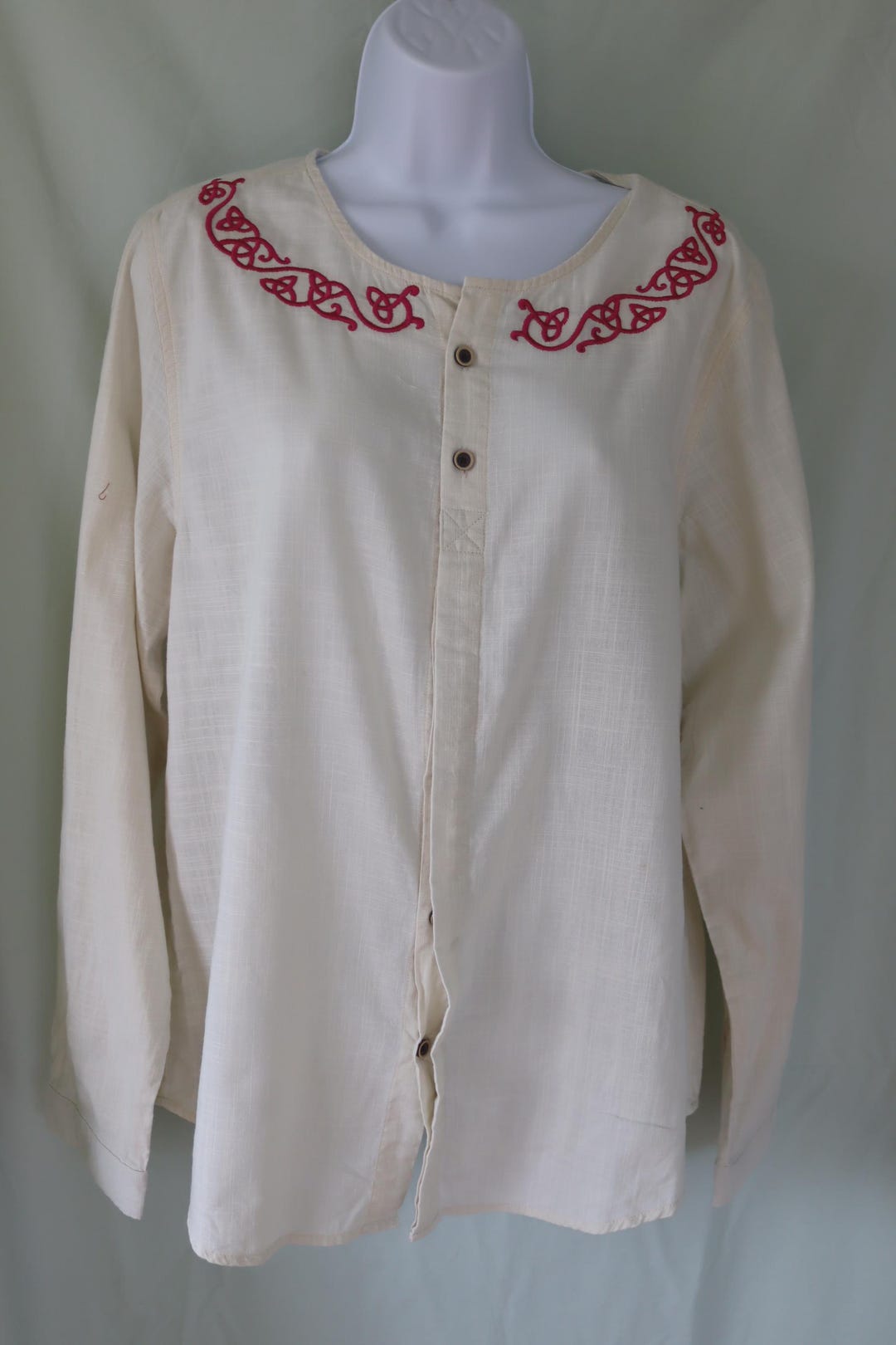 Celtic or Viking Ivory Cotton Tunic With Embroidered Neck-button Front ...