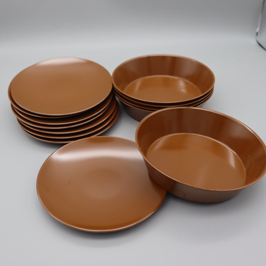 Set of Vintage Brown Melamine Bowls and Saucers - 60s/70s Brown ...