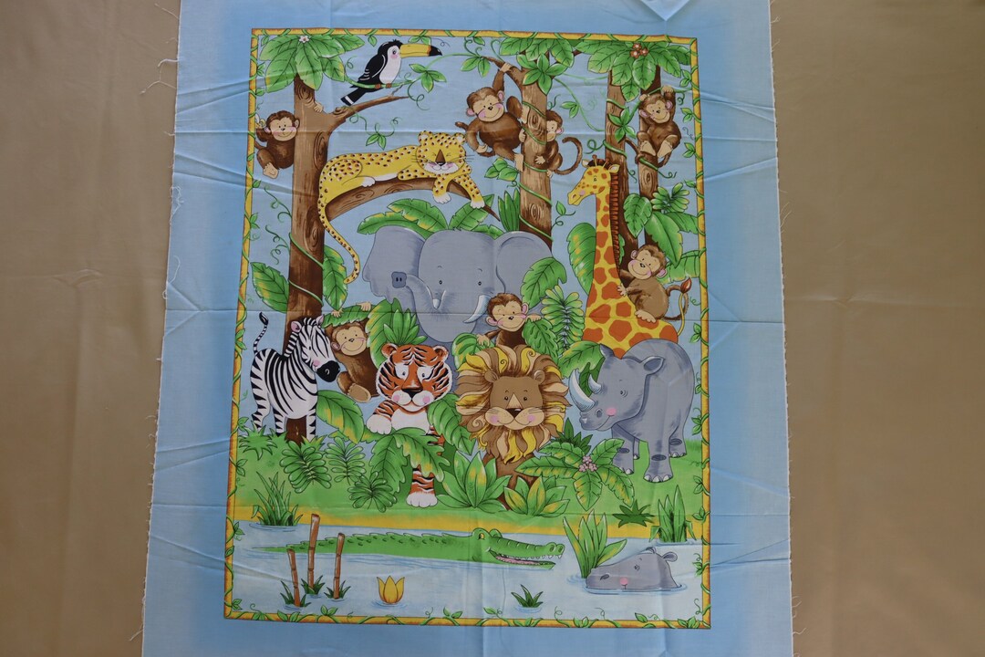 Cute Jungle Animal Fabric Panel for Baby Quilt or Wall Hanging-jungle ...