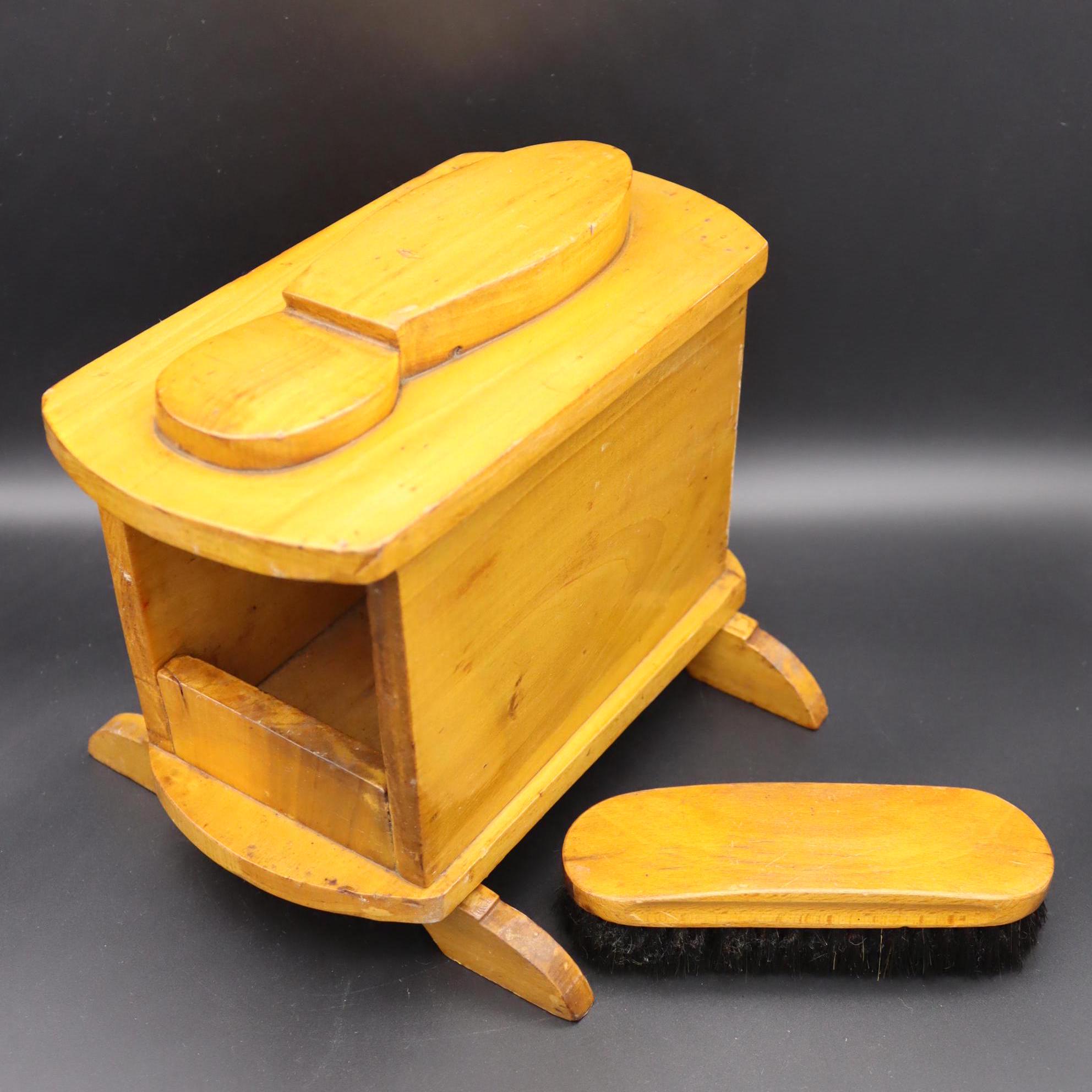Vintage Shoe Shine Box With Shoe Brush - Wood Shoe Shine Box - Unique ...