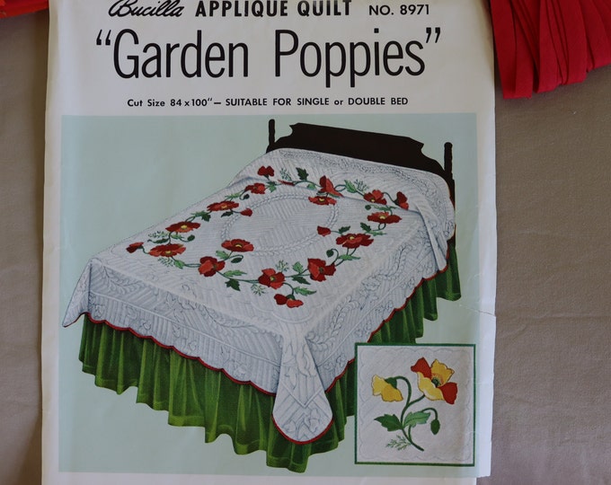 Garden Poppies Applique Quilt Kit - Vintage Bucilla Applique Quilt Kit ...