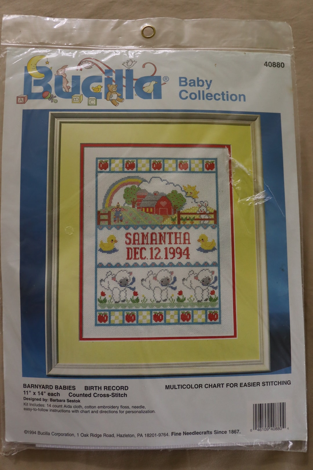 Baby Birth Record / Baby Sampler Counted Cross Stitch Kit - Barnyard ...