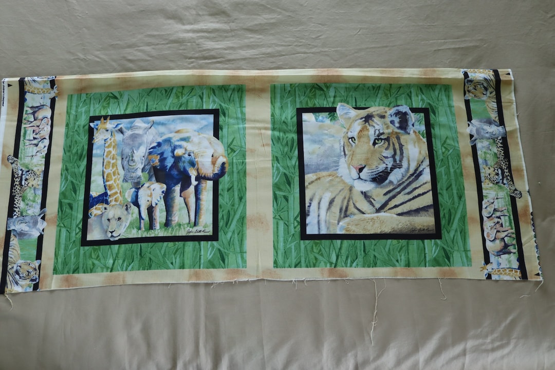 Jungle Animal Fabric Panel / Pillow Panel With Tiger, Leopard, Giraffe ...