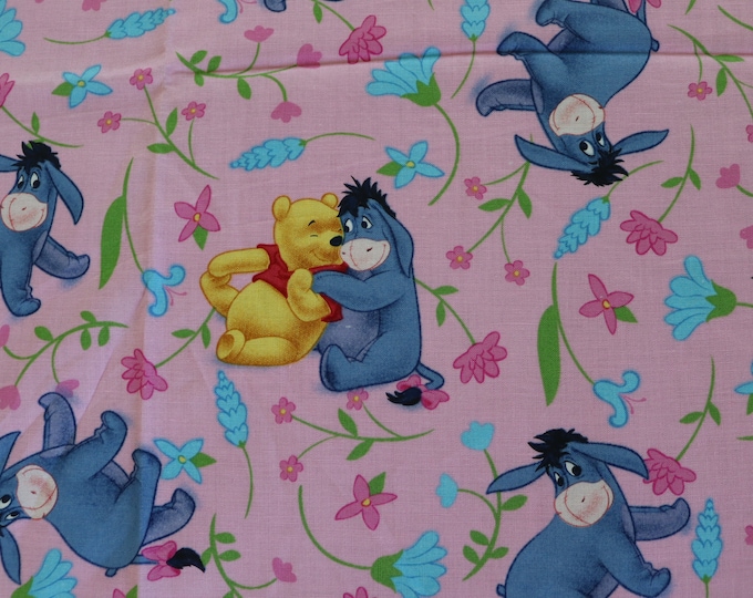 Winnie the Pooh and Eeyore Fabric - Eeyore on Pink Background Fabric ...