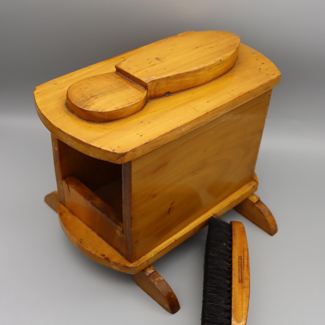 Vintage Shoe Shine Box With Shoe Brush - Wood Shoe Shine Box - Unique ...