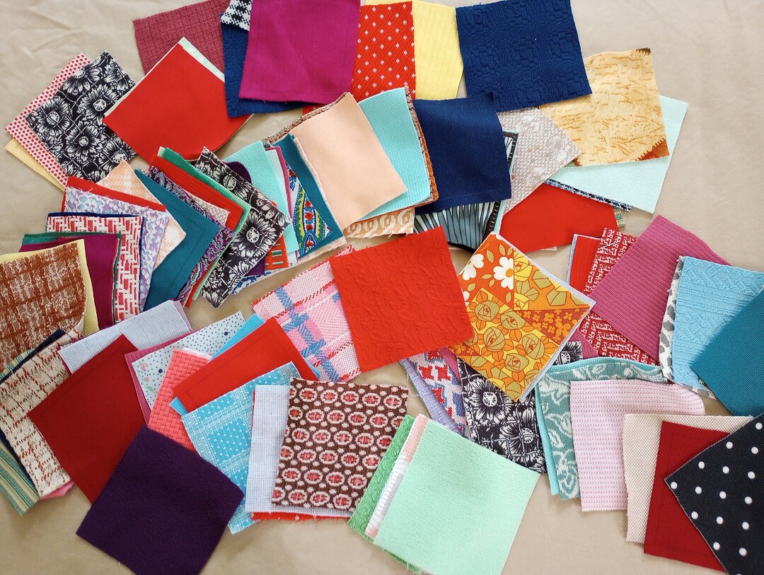 100 Vintage Double Knit Fabric Squares-precut 3 1/2 Inches Print ...