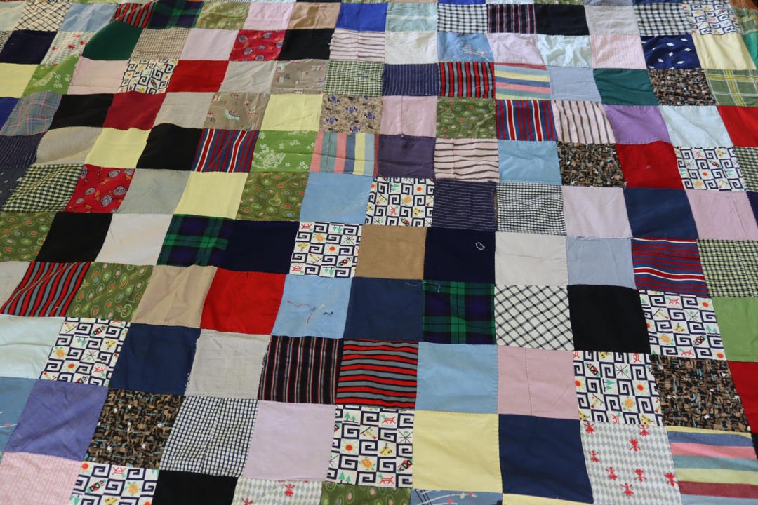 Vintage Hand-sewn Patchwork Quilt Top - 50s/60s Quilt Top From Upcycled ...