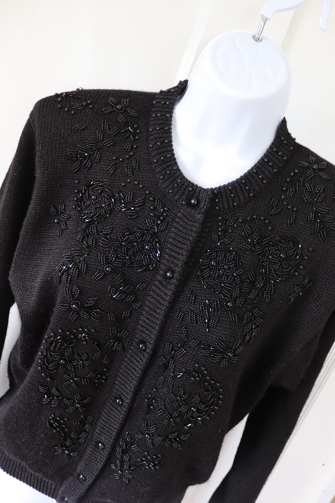 Vintage Black Beaded Cardigan Sweater Vintage Black Sweater With Beaded ...