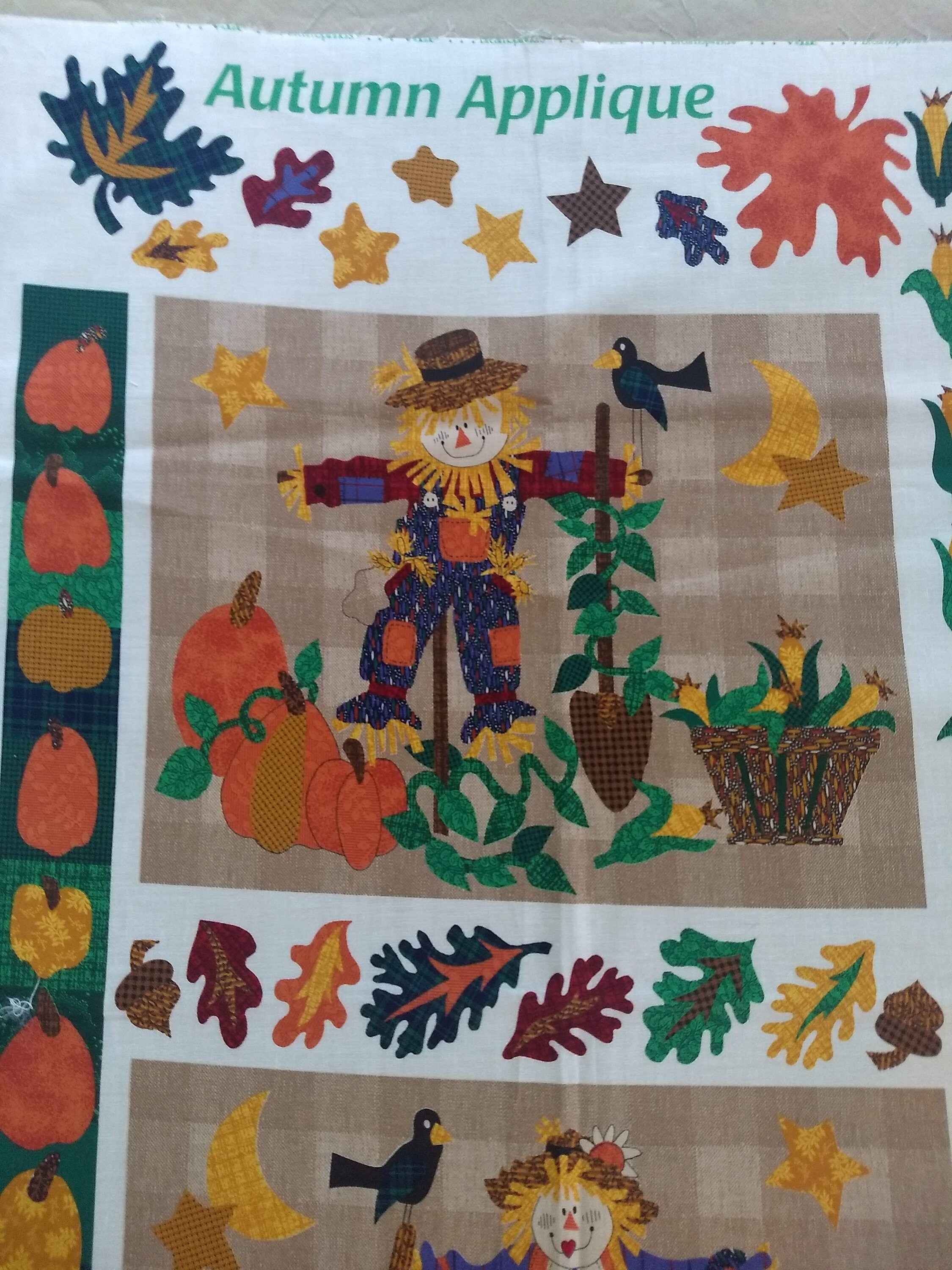 Autumn Fabric Panel With Colorful Leaves Pumpkins - Etsy