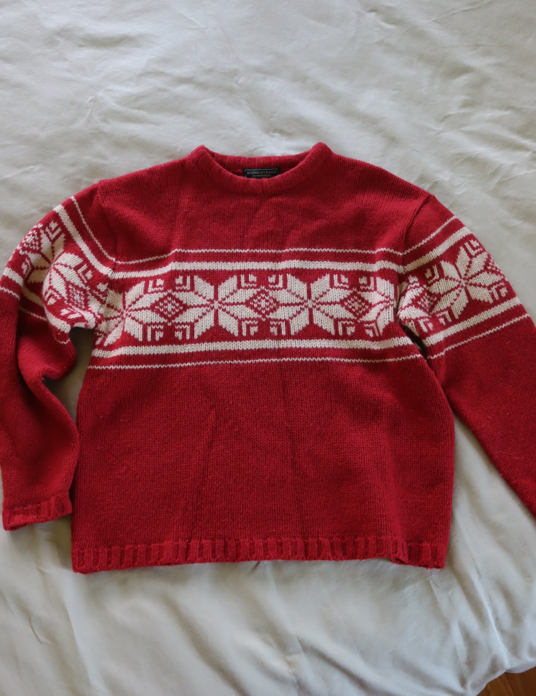 Red Wool Snowflake Sweater Snowflake Pullover Red 100% Wool Sweater ...