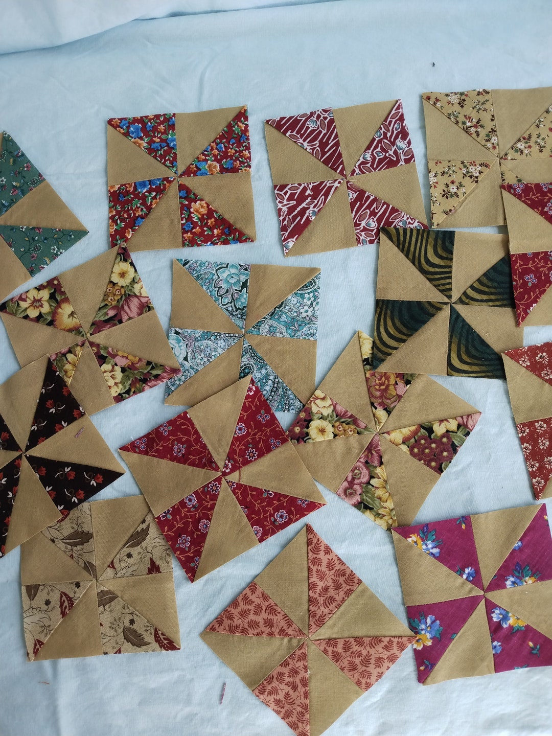 Set of 15 Pinwheel Quilt Blocks 4 X 4 Inch Pinwheel Quilt Blocks for ...