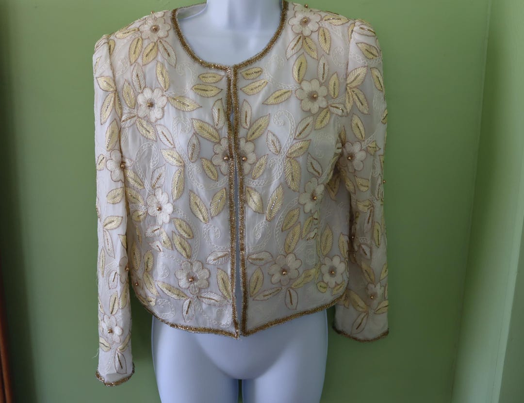 Ivory and Gold Sparkle Jacket - Special Occasion Silk Jacket With Gold ...