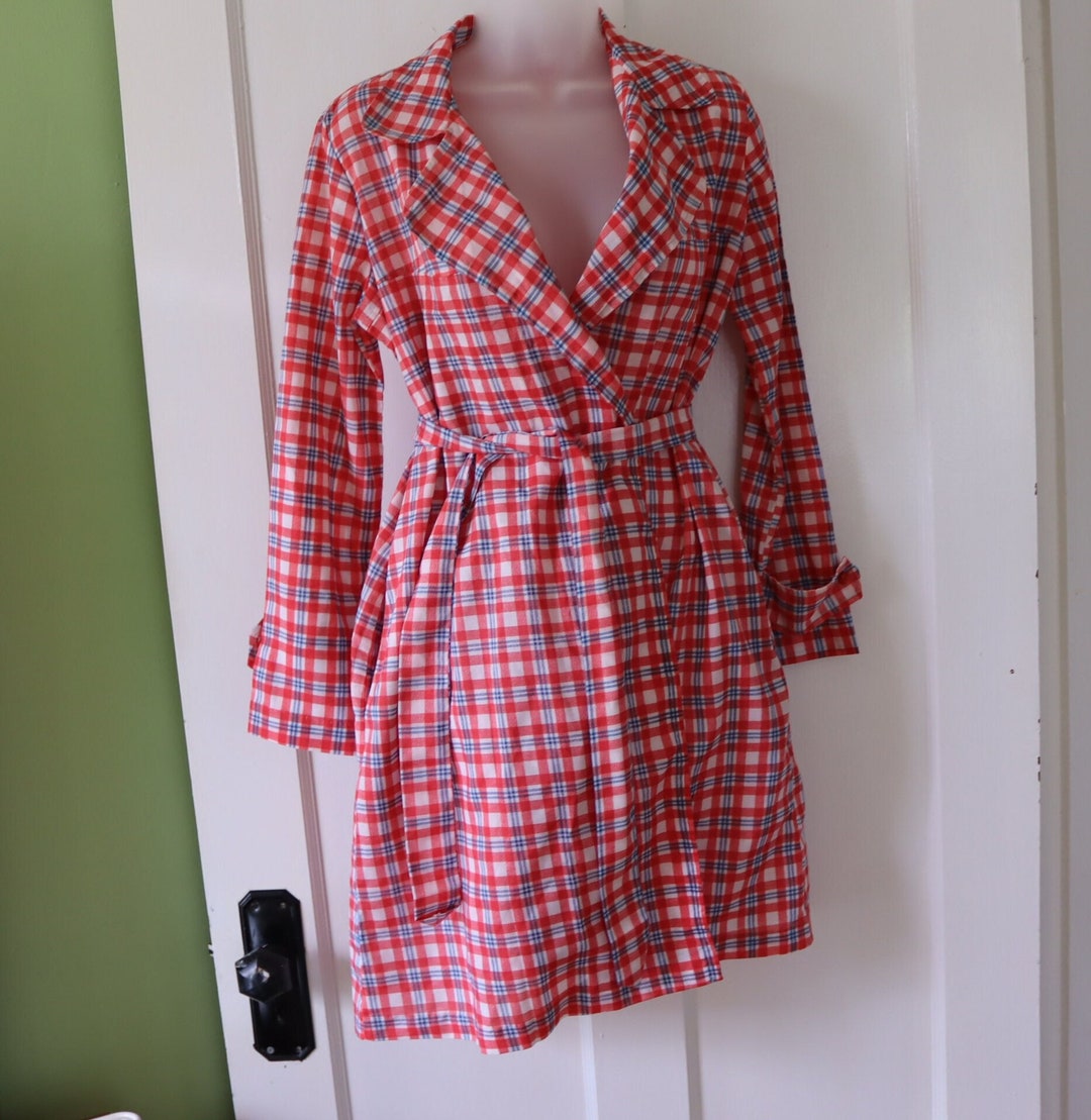 60s/70s Red, White and Blue Plaid Robe by Juli Jr / Slumbertogs - Cute ...