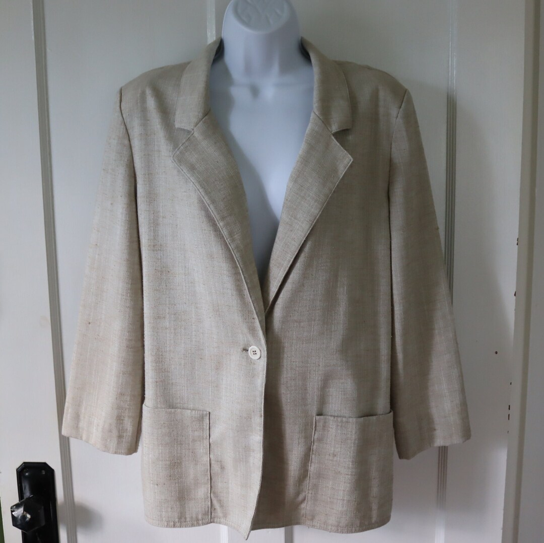 80s/90s Long Boxy "linen" Blazer - Vintage Natural Weave Long Office ...