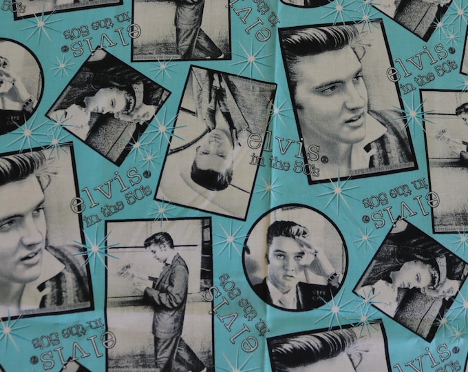 Elvis Presley Fabric - Turquoise Fabric With Elvis Presley - Elvis in ...