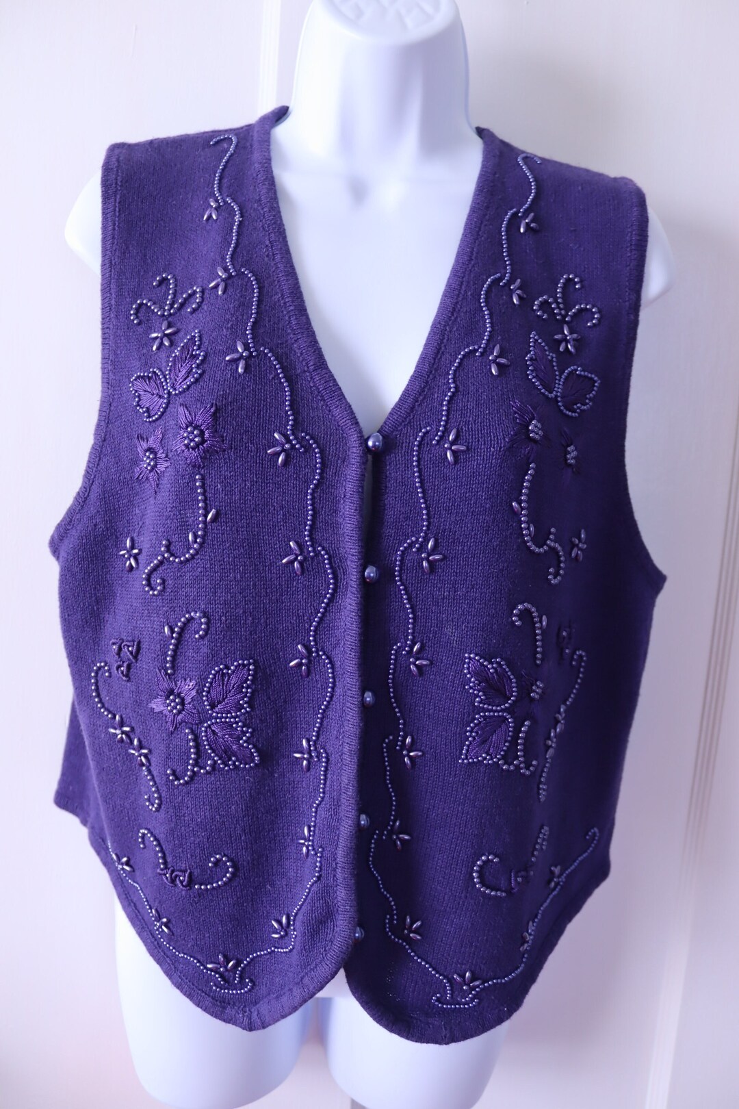 Purple Beaded Sweater Vest Vintage Cotton Ramie Beaded Purple Sweater ...