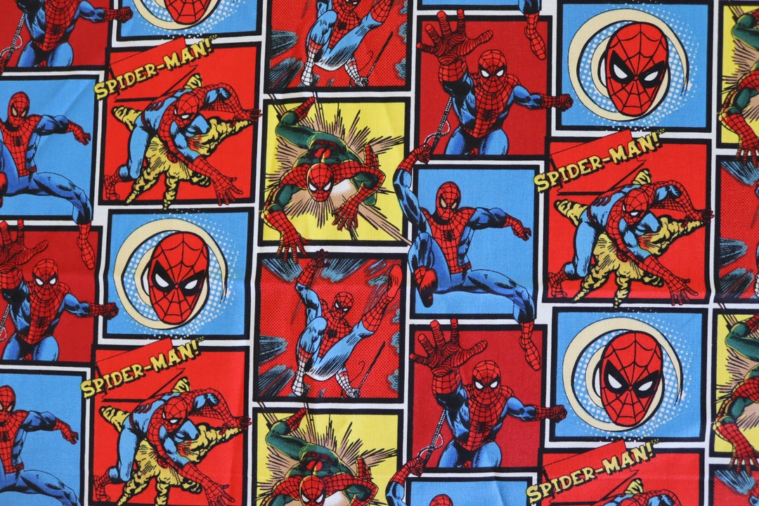 Spider-man Fabric Red Blue Yellow Spider-man Cotton Fabric Spiderman ...