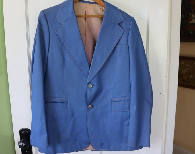 70s Men’s Blue Wide Lapel Western Blazer by Pioneer Wear / Vintage ...