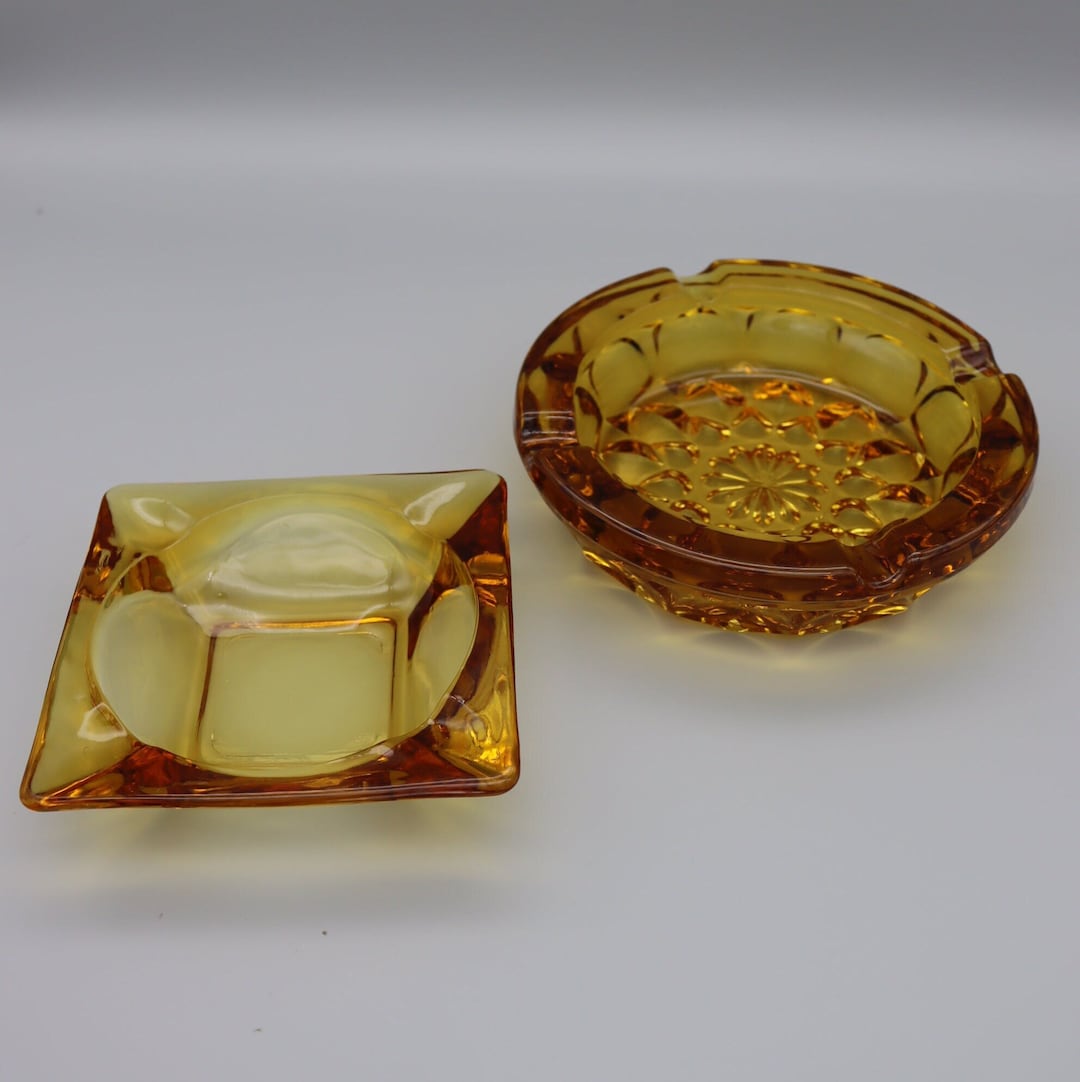 60s/70s Amber Glass Ashtray or Trinket Dish - Mid-century Round Amber ...