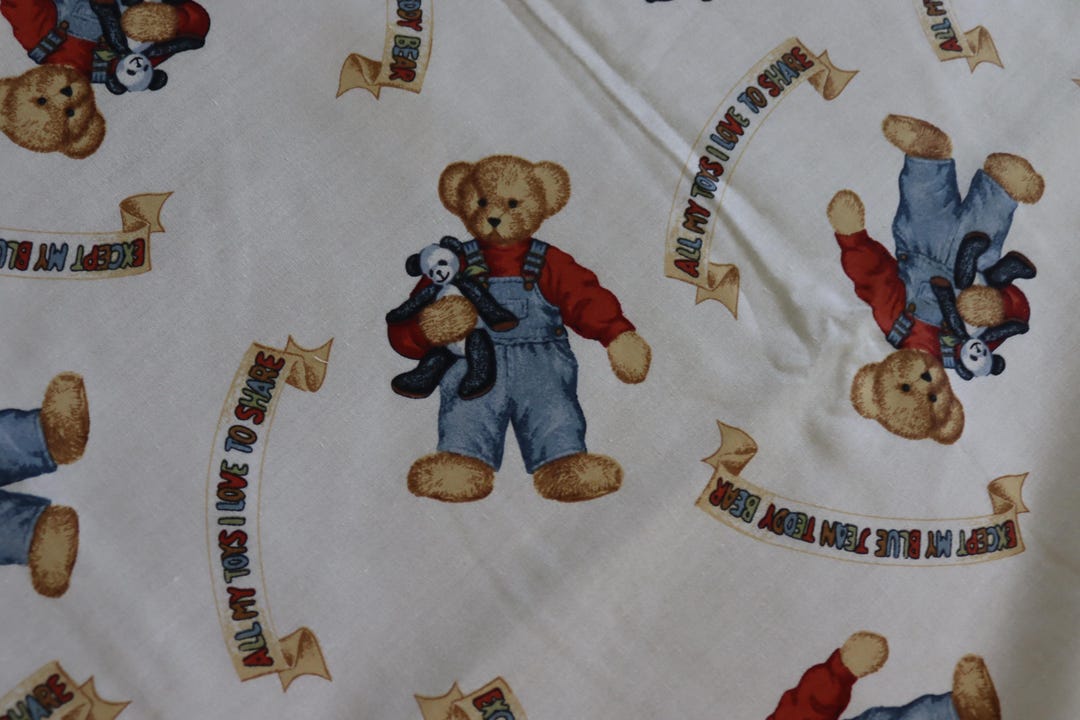 Vintage Teddy Bear Fabric by Daisy Kingdom - Blue Jean Teddy Toss Quilt ...