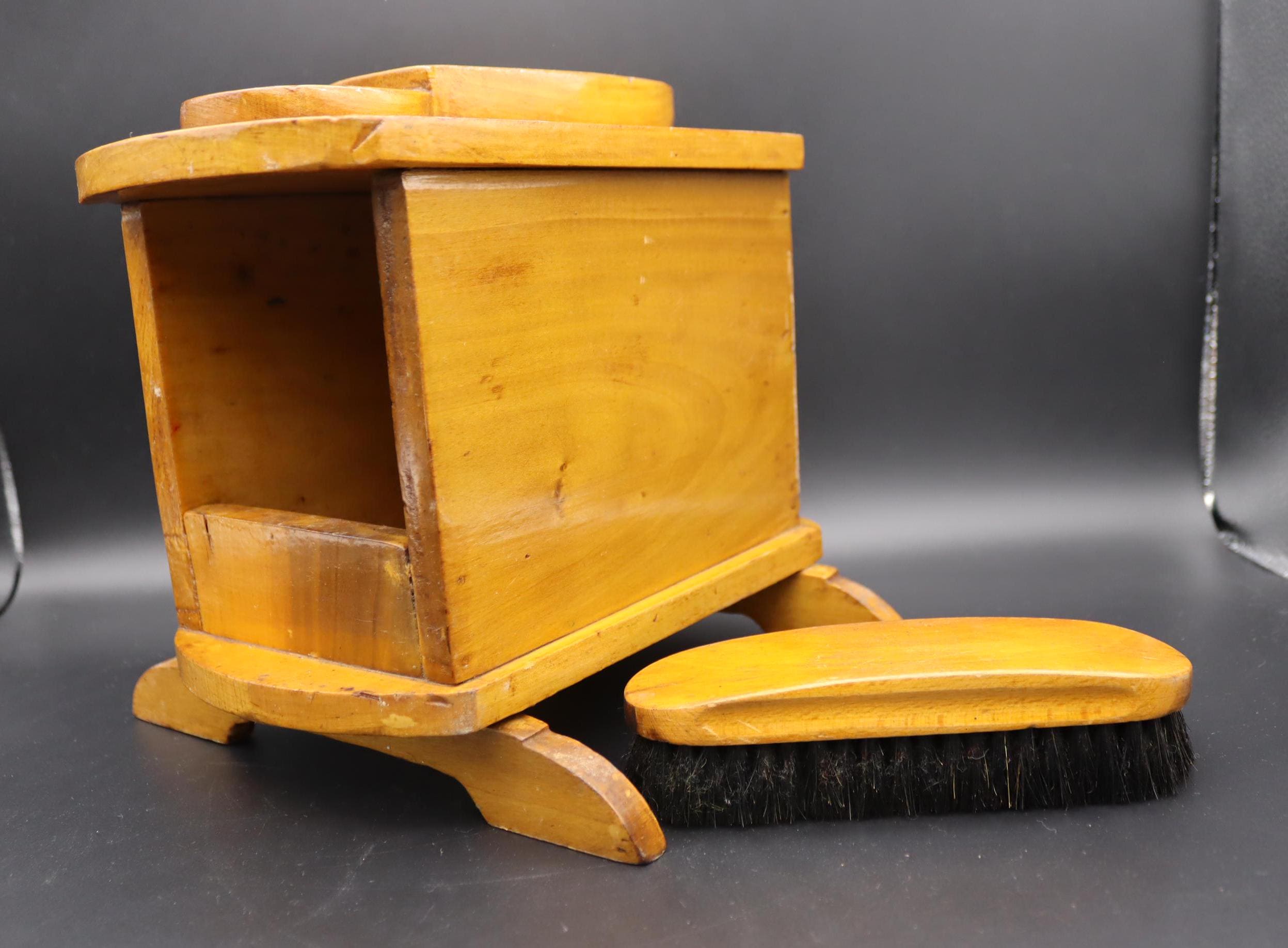 Vintage Shoe Shine Box With Shoe Brush - Wood Shoe Shine Box - Unique ...