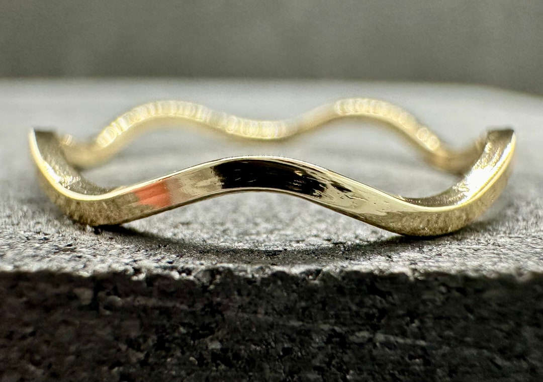 9ct Yellow Gold Square Wavy Stacking Ring | Solid Gold | Recycled | for Her | Handmade in the UK ...