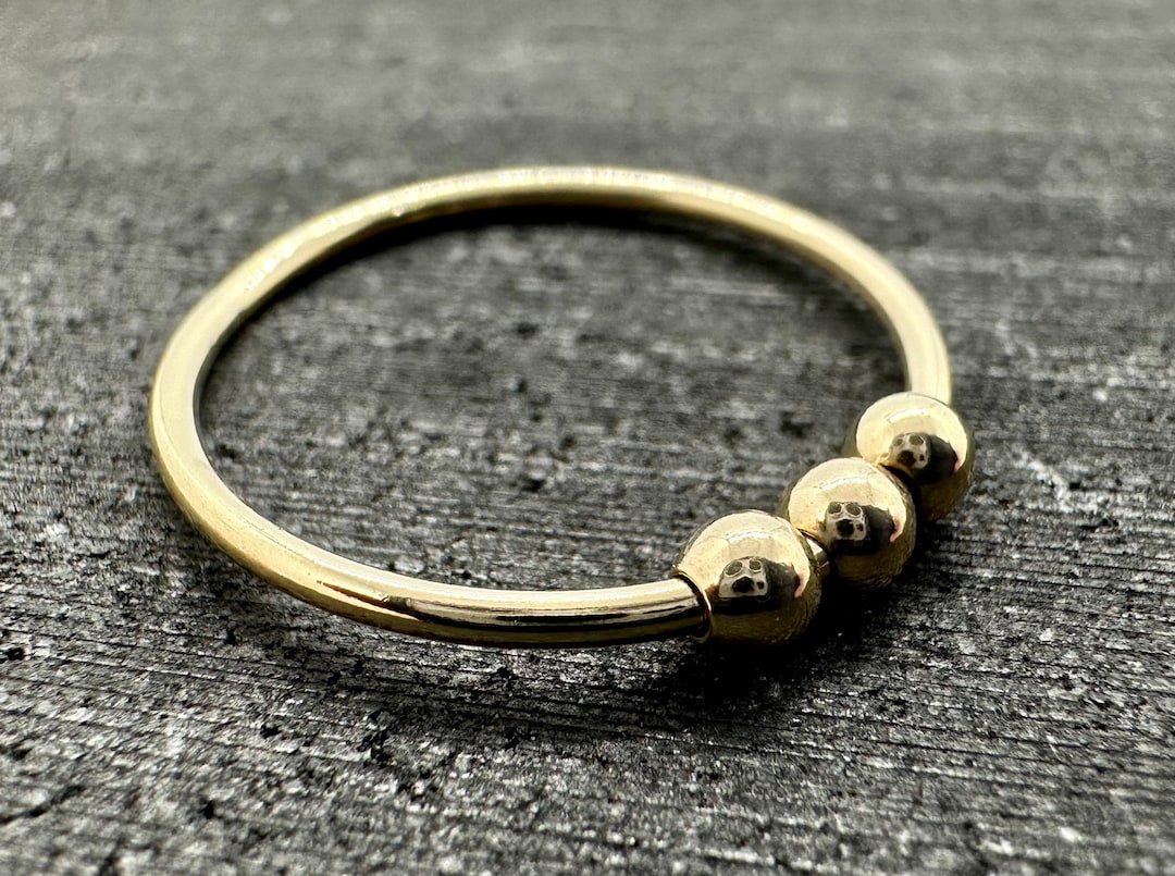 NEW 9ct Gold Fidget Ring | 3 Beads | for Her | Anxiety Ring | 9ct ...
