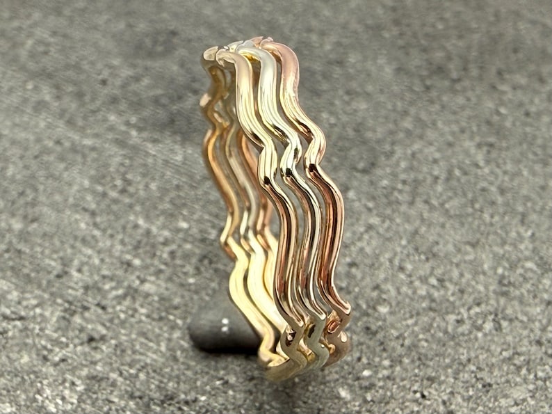 Wavy Gold Ring - Solid 9ct Recycled Gold, Handmade to Order in the UK ...