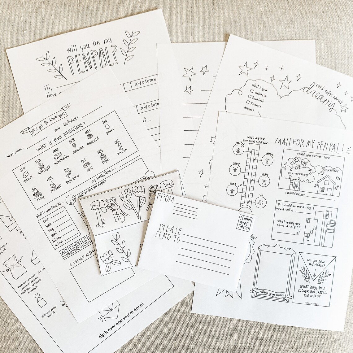 Pen Pal Kit Printables Snail Mail Kids Penpal Set - Etsy
