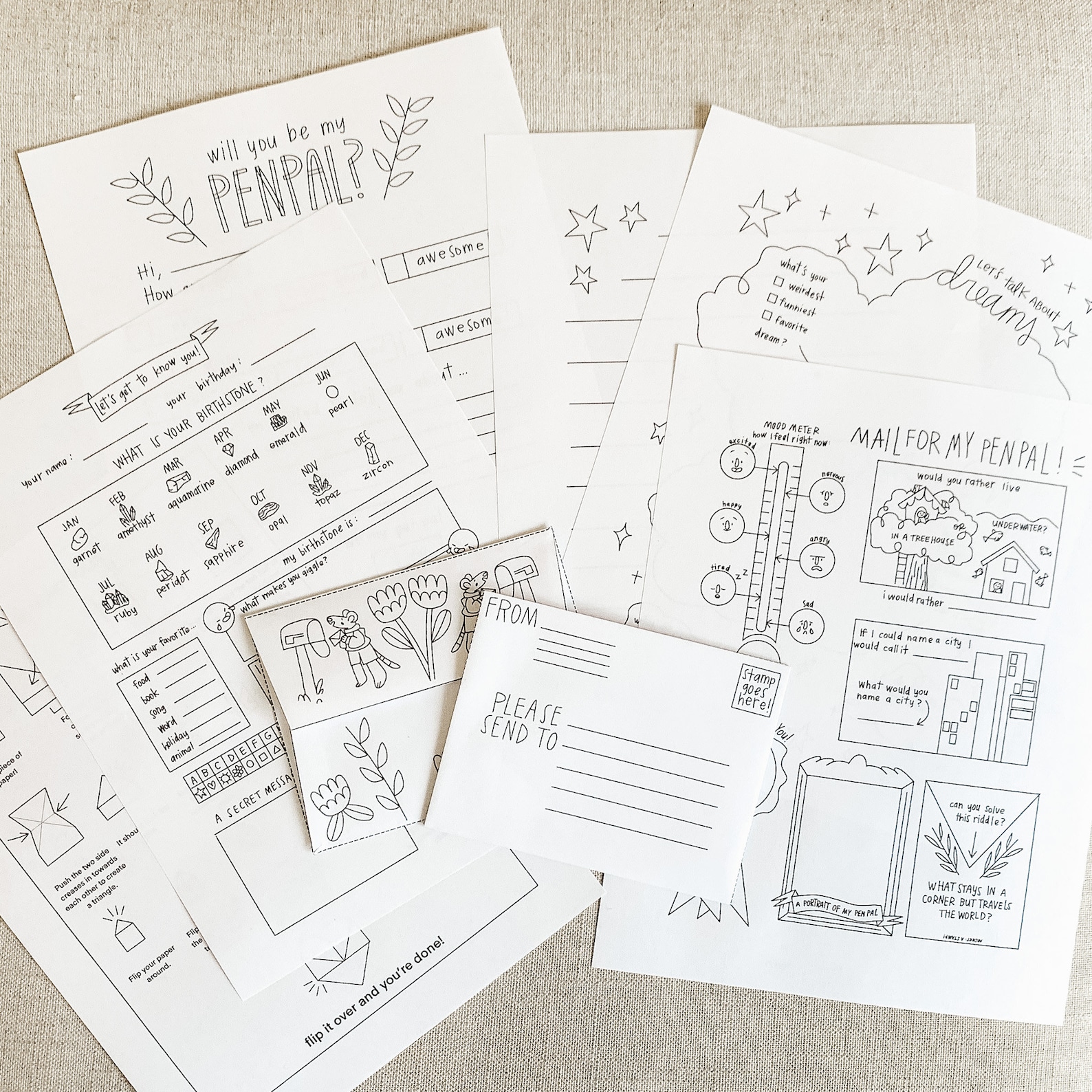 Pen Pal Kit Printables - Snail Mail - Kids Penpal Set - Printable ...