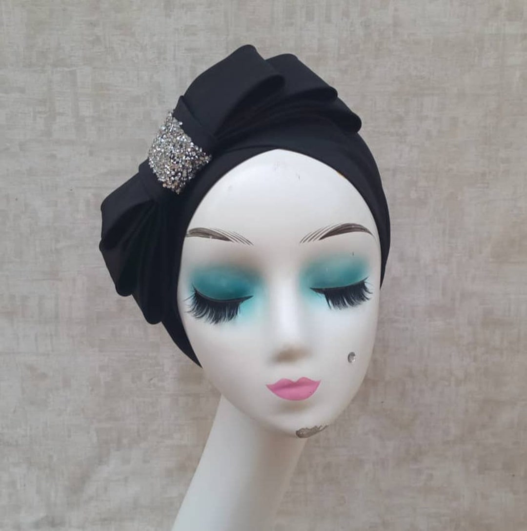 Fancy Bow Cap, Body Pleated Turban Cap, Turban for Women, Pretied ...