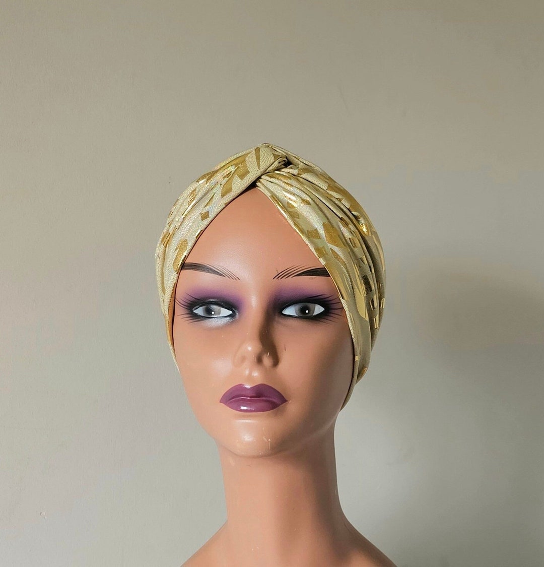 Turban, Pretied Gold Paint Splatter Turban for Women, Vintage Style ...