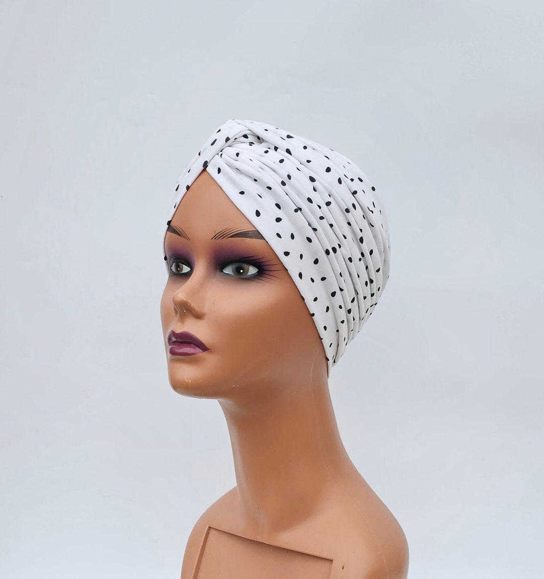 Pretied Turban for Women,black Rain Drop on White Cotton Turban,pretied ...