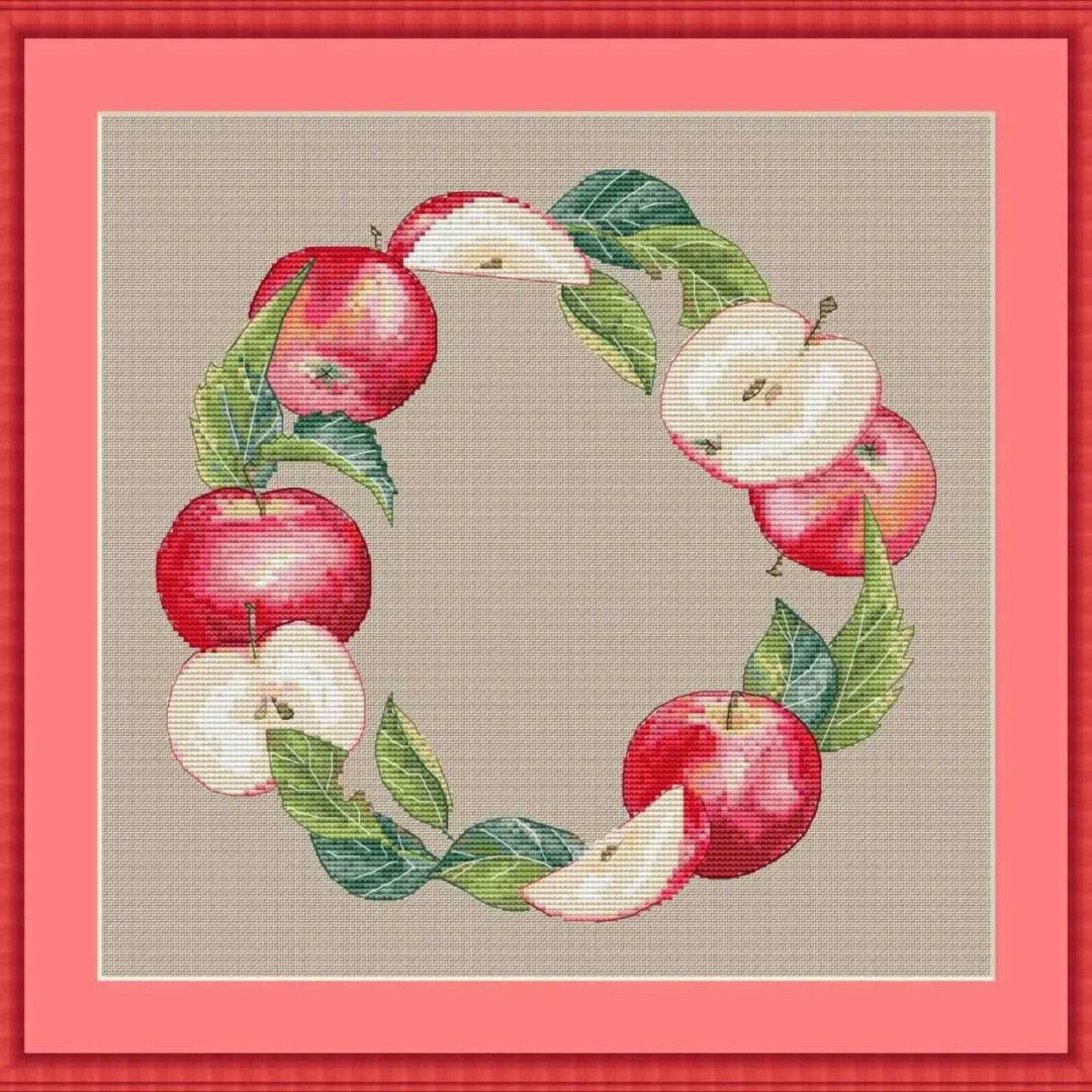 Apple Wreath Cross-stitch Pattern, PDF Instant Download Apple Cross ...