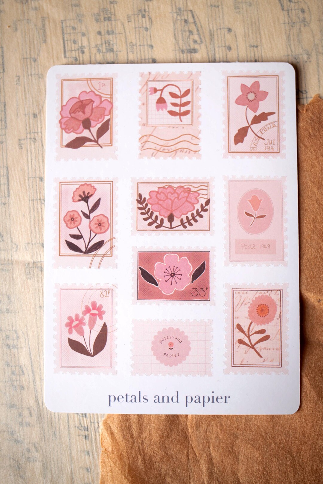 Floral Postage Stamp Style Sticker Sheet, Journal Stickers - Etsy