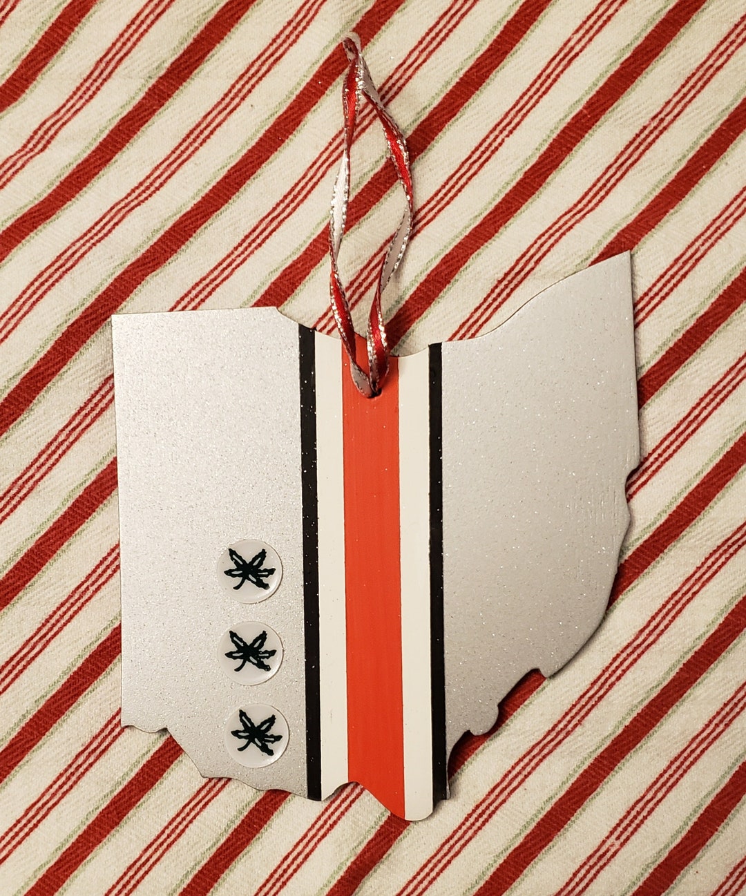 Ohio State Helmet Stripe With Helmet Stickers Christmas Ornament ...