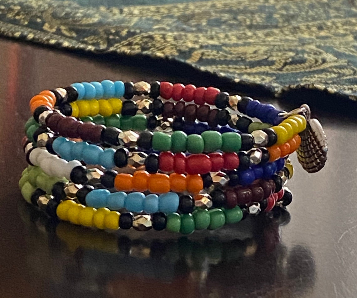 Bohemian Multi Color Beaded Memory Wire Bracelet - Etsy