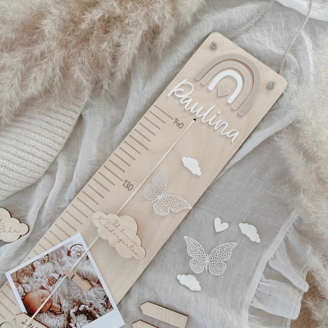 Personalizable Children's Measuring Stick rainbow in Pastel Pink-beige ...