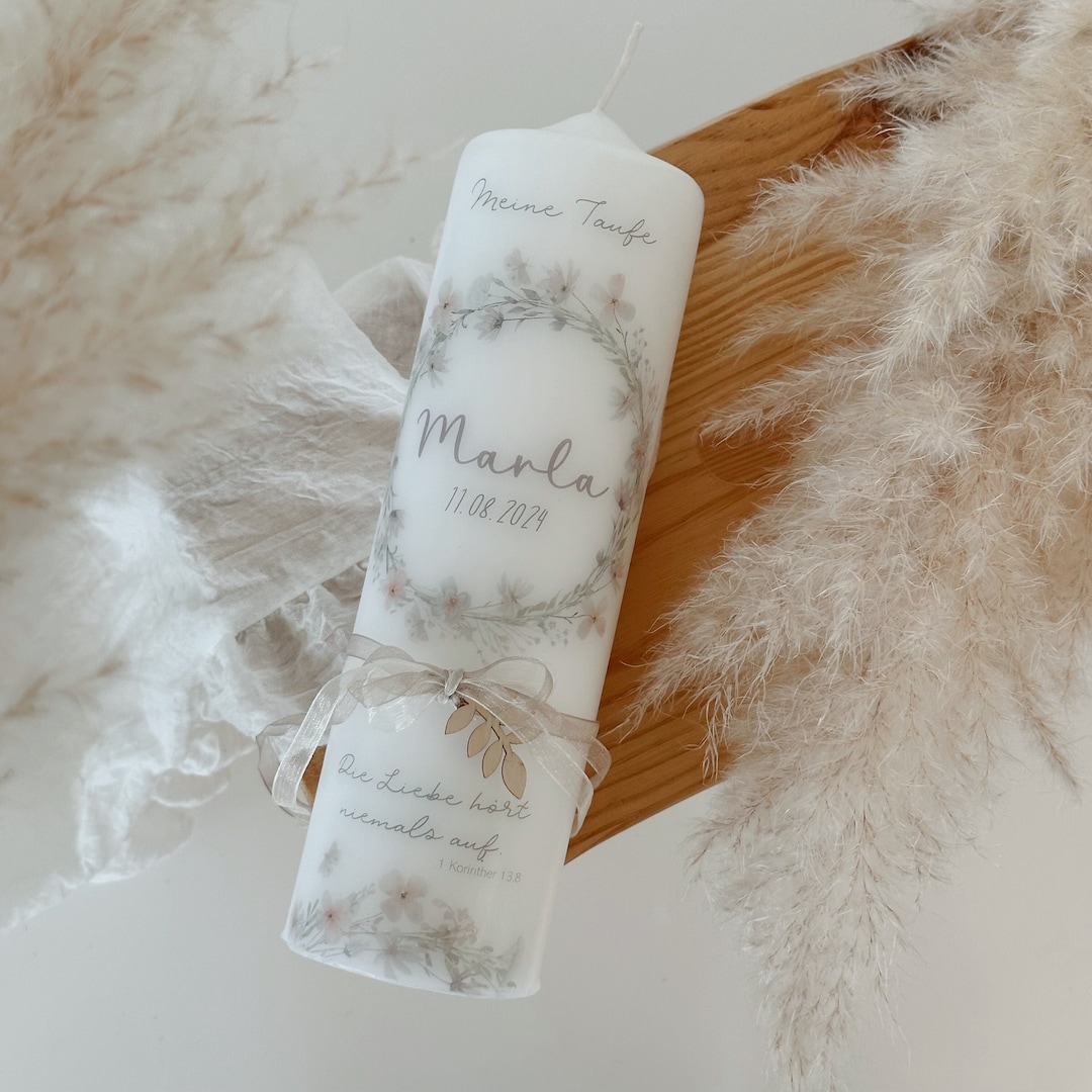 High-quality Baptism Candle "marla" With Flower Wreath in Delicate Pink ...