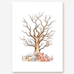 Woodland Fingerprint Guest Book | Baby Shower Thumbprint Tree | Naming ...